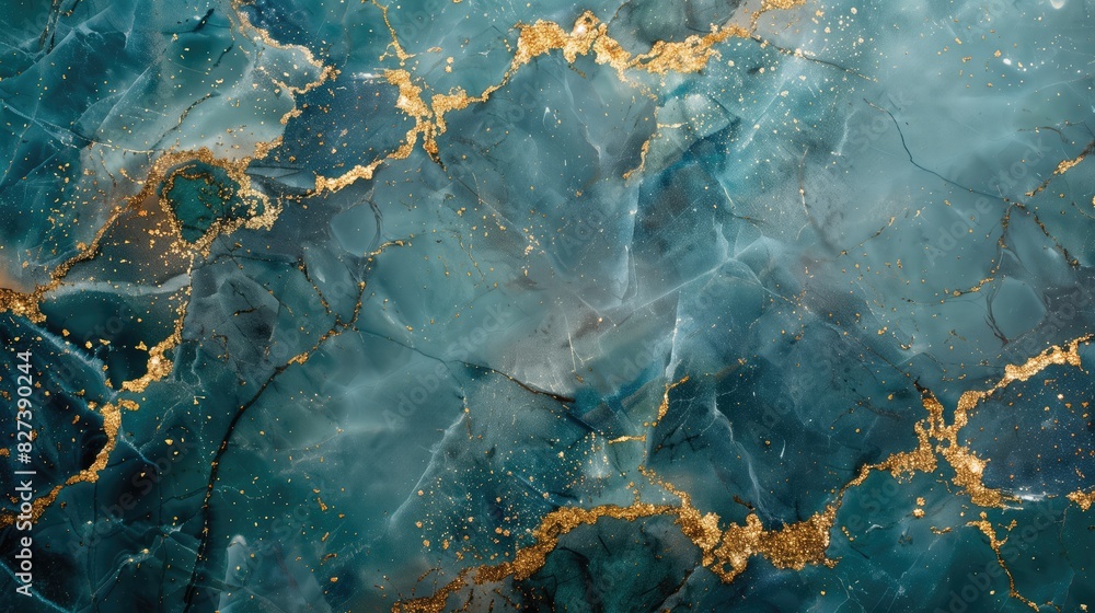 A detailed portrayal of a vibrant blue marble design featuring gold ...