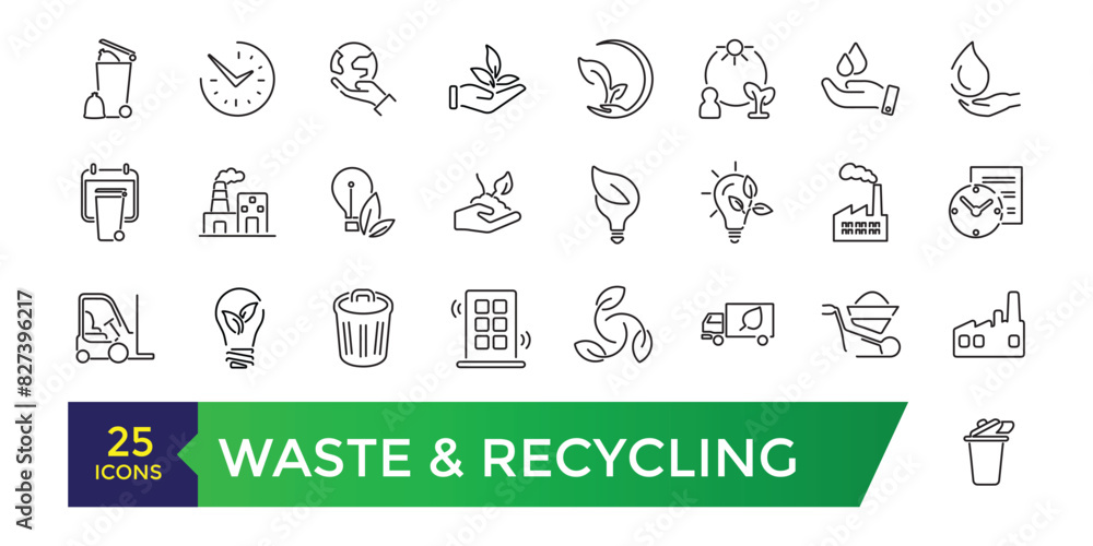Waste and recycling line icons. Garbage disposal. Trash separation ...