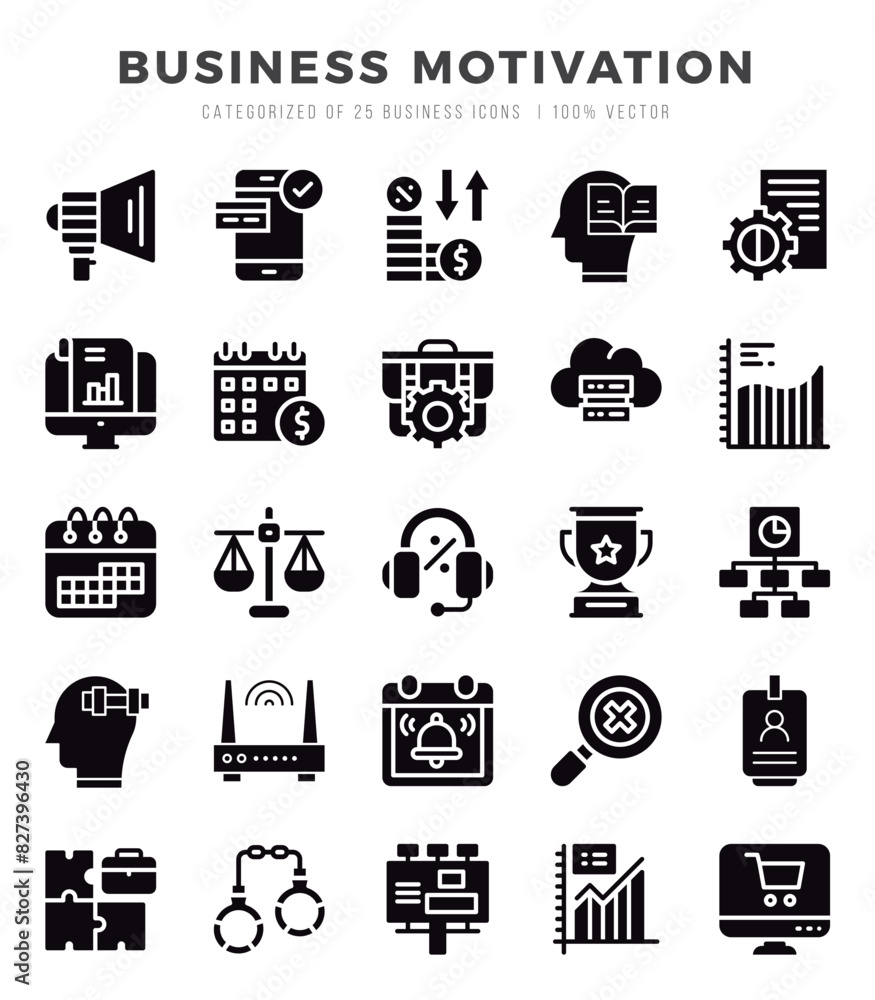 Business Motivation Icon Pack 25 Vector Symbols for Web Design. Stock ...