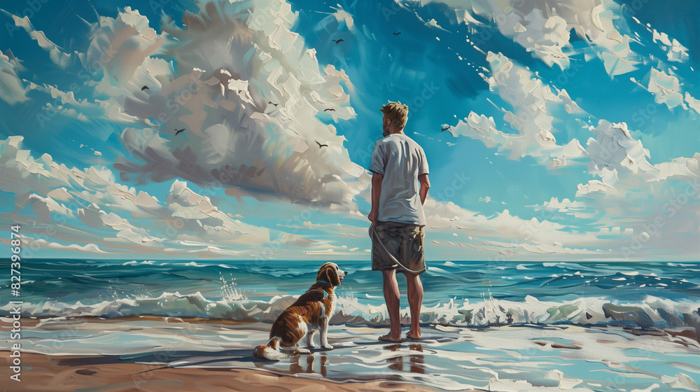man and dog, man and dog at the beach, furry friend, loyal friend ...