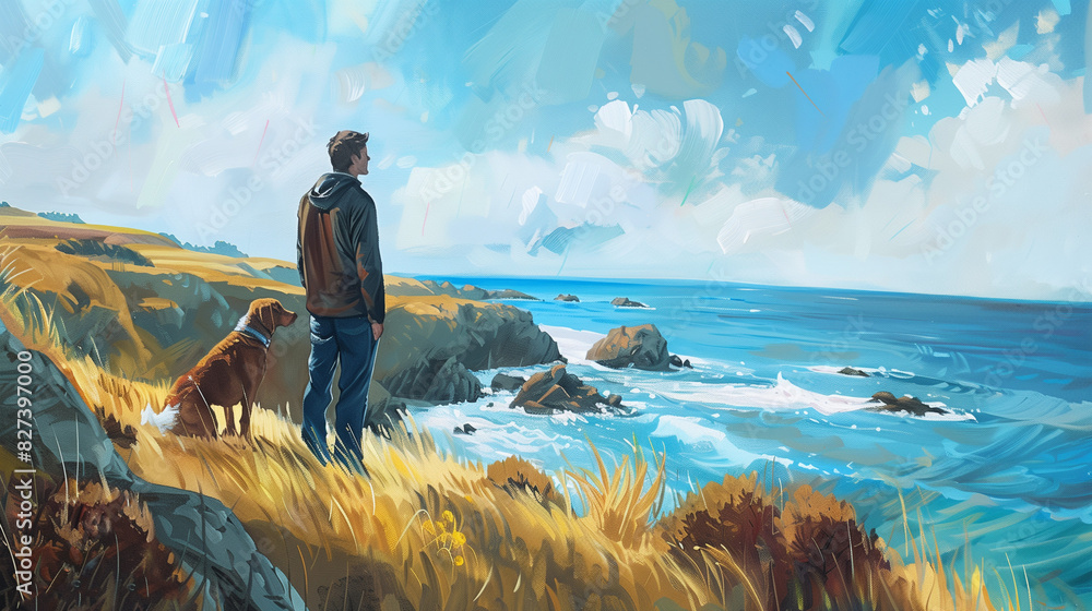 man and dog, man and dog at the beach, furry friend, loyal friend ...