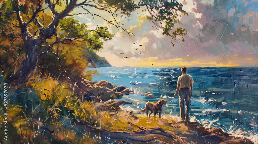 man and dog, man and dog at the beach, furry friend, loyal friend ...