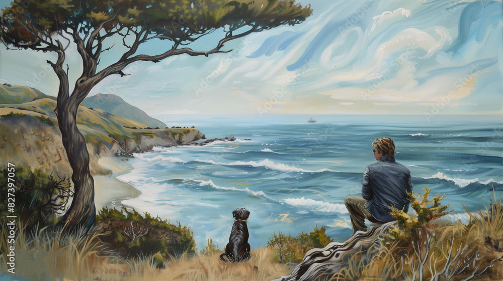 man and dog, man and dog at the beach, furry friend, loyal friend ...