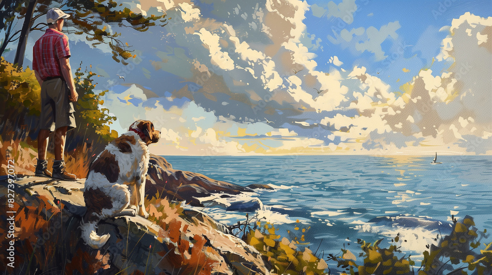 man and dog, man and dog at the beach, furry friend, loyal friend ...