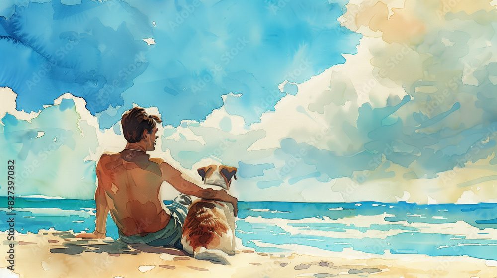 man and dog, man and dog at the beach, furry friend, loyal friend ...