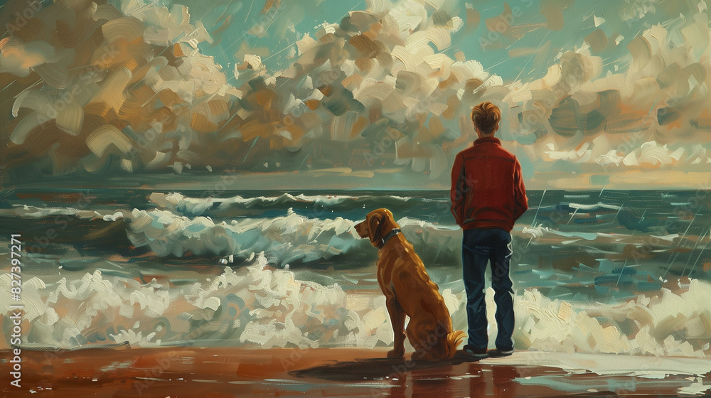man and dog, man and dog at the beach, furry friend, loyal friend ...