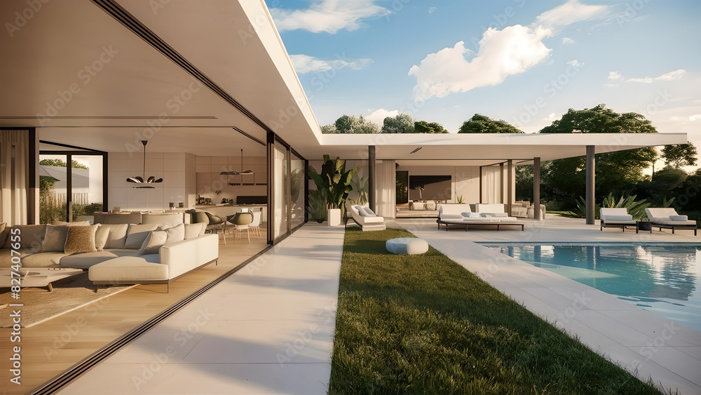 Design of a modern villa house with open plan living and private ...