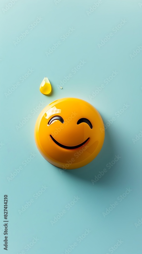 sweating emoji on a light blue background with space for copy The emoji ...