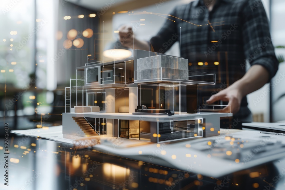 Futuristic Concept: Interior designer with 3D modeling software, in ...