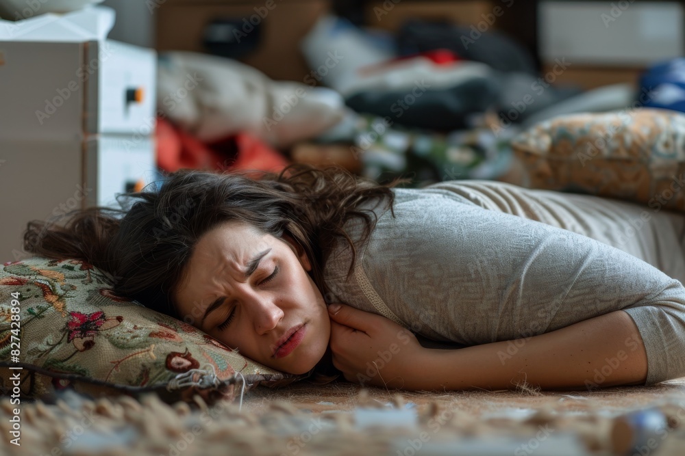 An image depicting a person napping in the midst of unpacking and ...