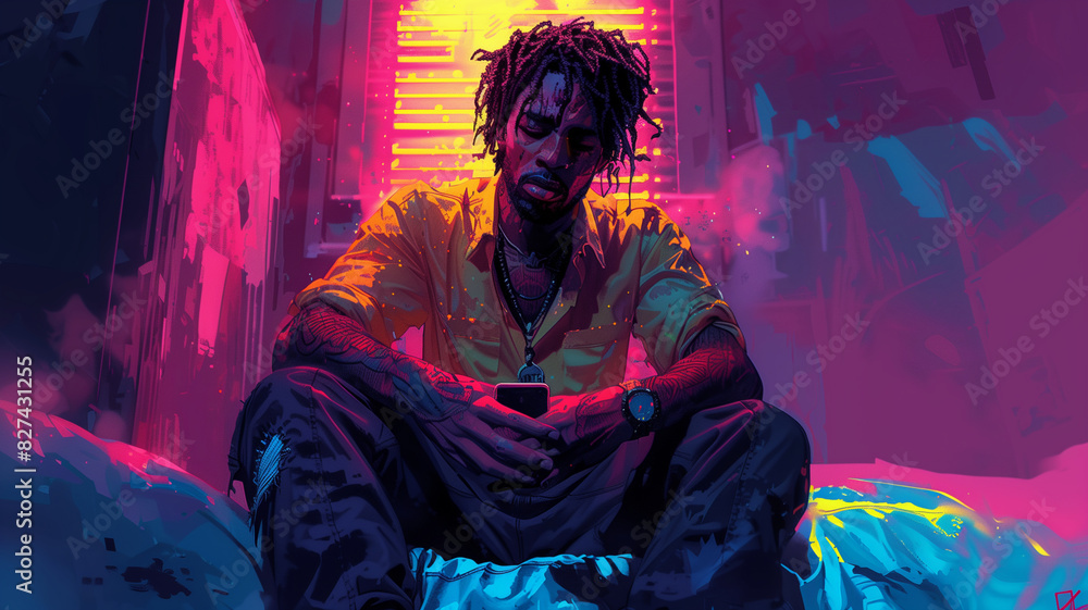 A young African American male, heartbroken and strung out, sits on a ...