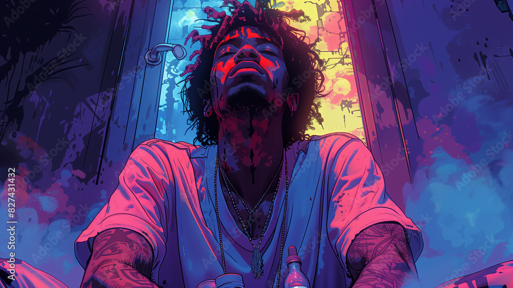 A young African American male, heartbroken and strung out, sits on a ...
