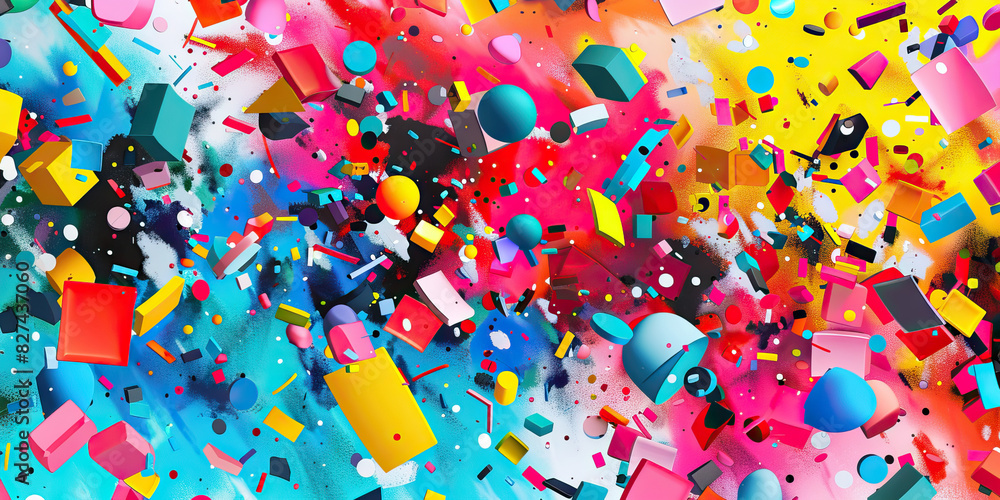 Colorful Chaos: A playful mix of colors and shapes scattered across the ...