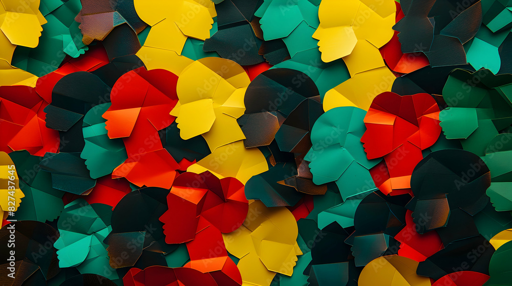 Black History Month background. African-American people face in profile ...