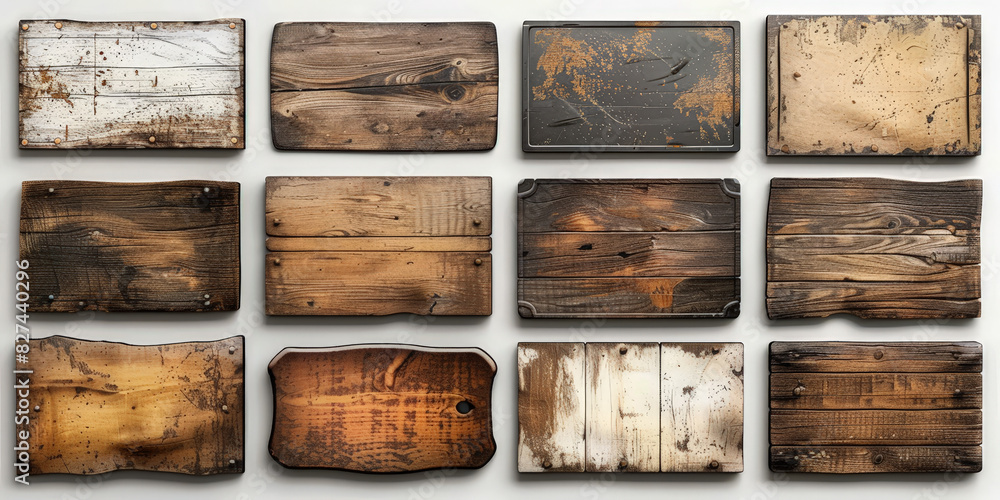 Set of wooden signs with a white background Vintage rustic wooden ...