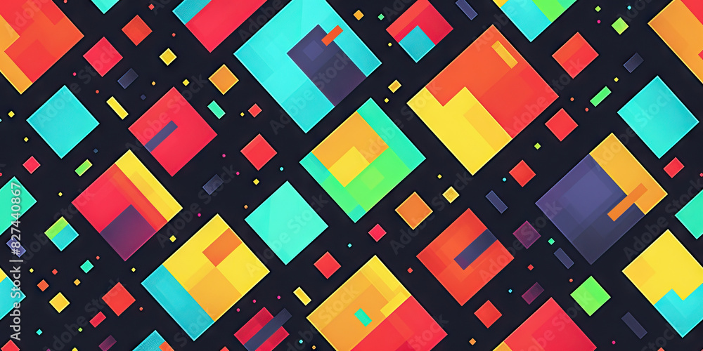 Pixel Play: Pixel art-inspired pattern with simple shapes and bright ...