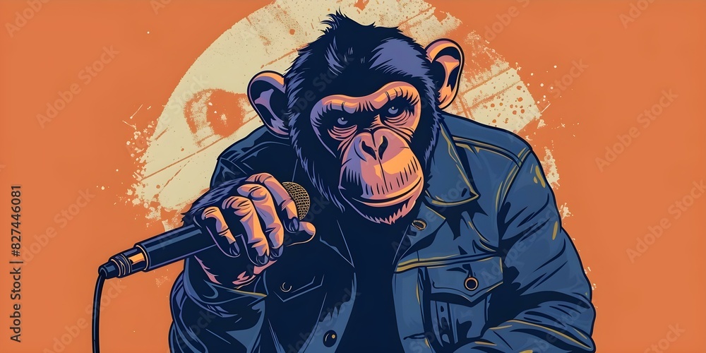 Animated hiphop monkey logo with microphone on clean white background ...