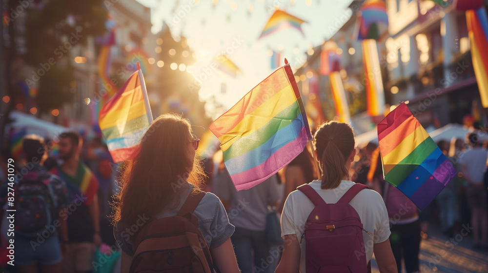 hand holding colorful rainbow gay flag (copy space), symbol of lgbt ...