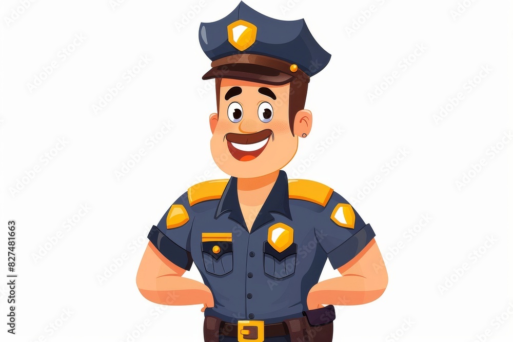 Cartoon illustration of a cheerful police officer, representing safety ...