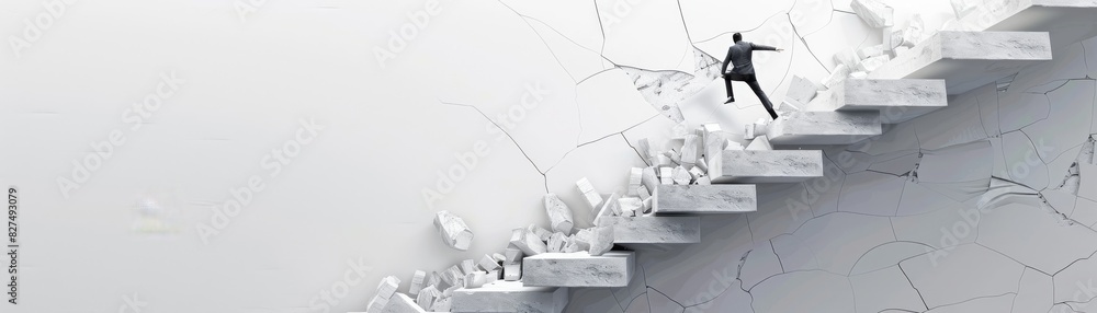 ภาพประกอบสต็อก Grand staircase with collapsing steps, a person falling ...