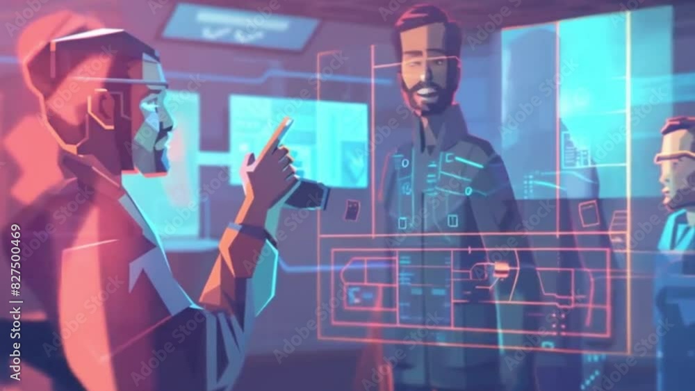 An animation depicting characters using holographic communication ...