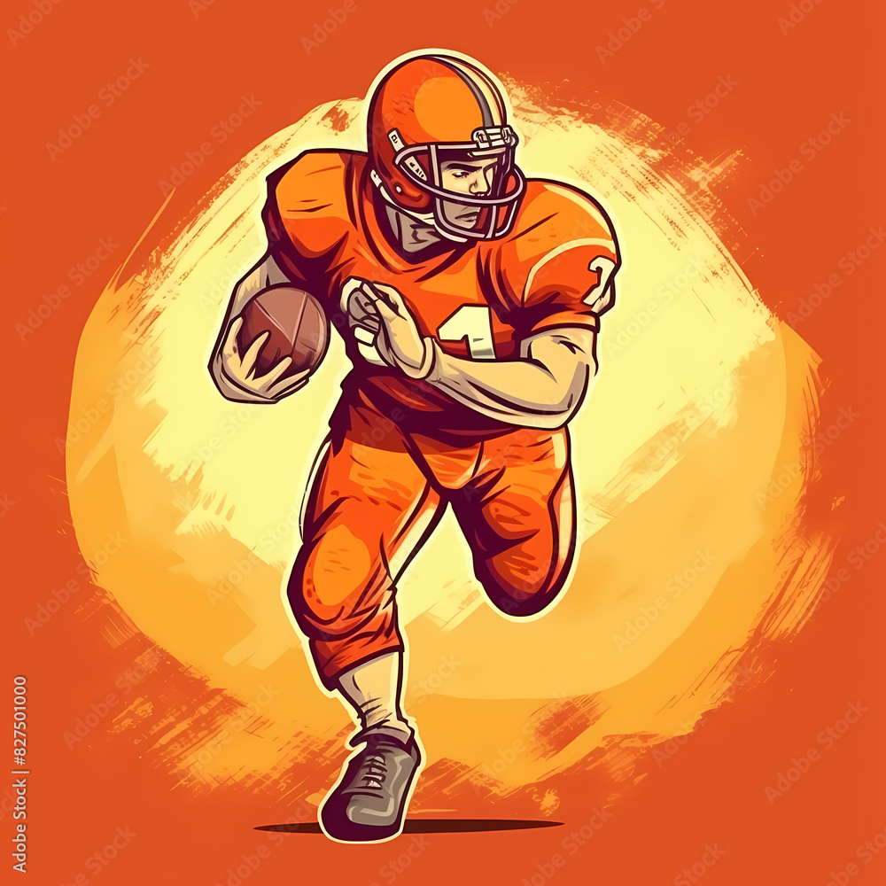 American Football Player with Ball in field,Cartoon quarterback picture ...