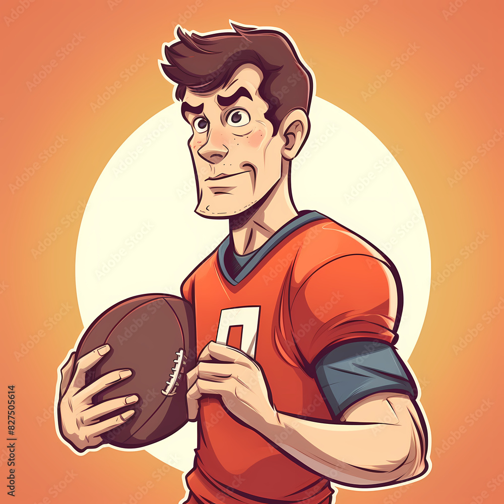 American Football Player with Ball in field,Cartoon quarterback picture ...