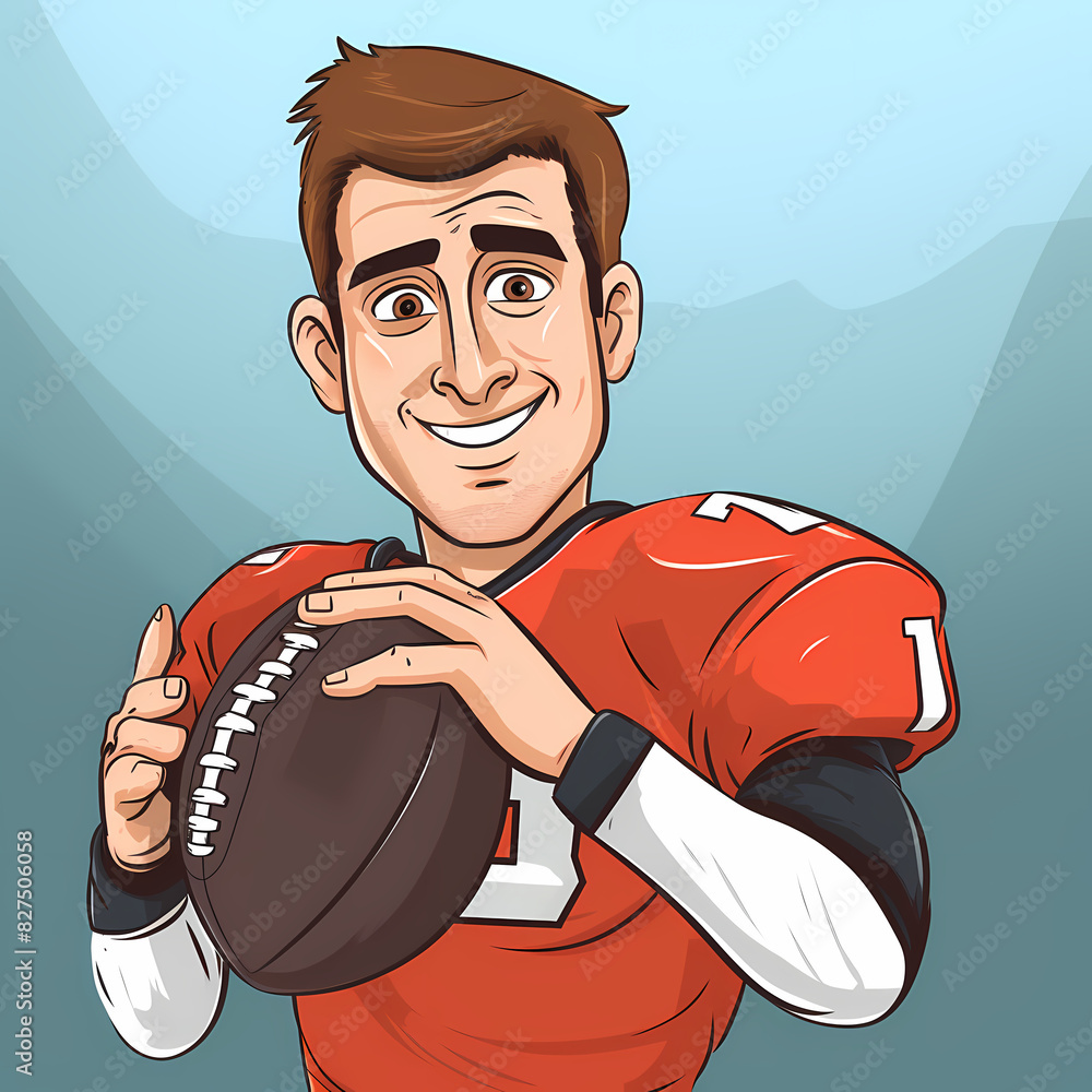 American Football Player with Ball in field,Cartoon quarterback picture ...