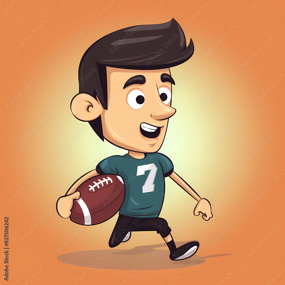 American Football Player with Ball in field,Cartoon quarterback picture ...