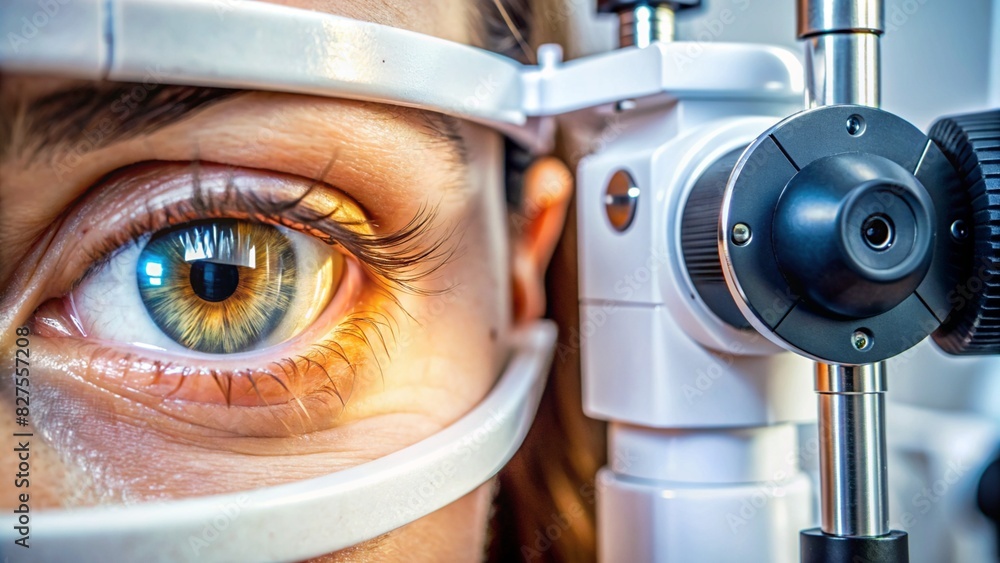 patient being examined by an ophthalmologist using special equipment ...