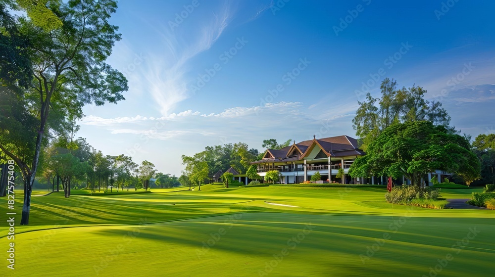 picturesque suburban golf course clubhouse nestled amidst lush greenery ...