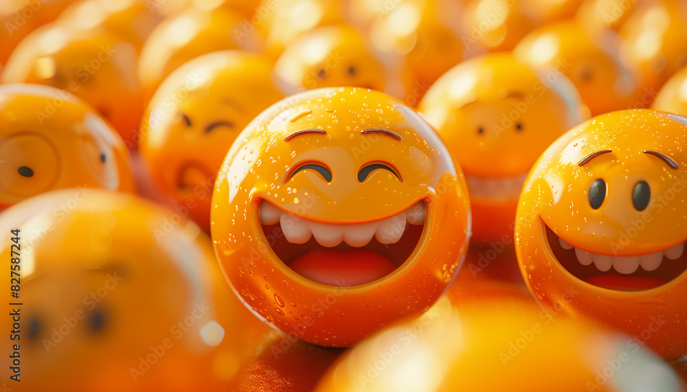 Array of expressive, 3d laughing emojis, complete with water droplets ...