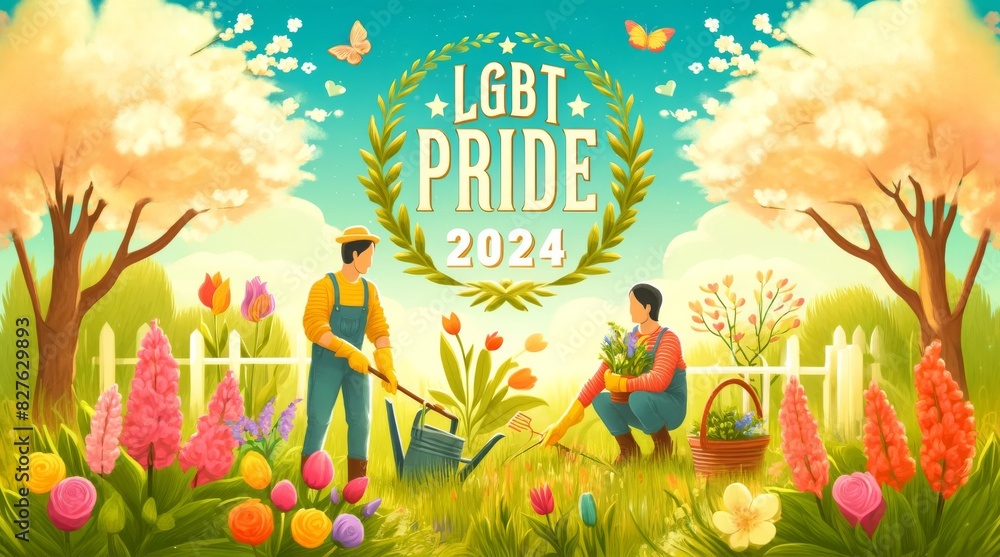 LGBT with LGBTQ pride Couple rainbow flag 2024 spring Stock ...