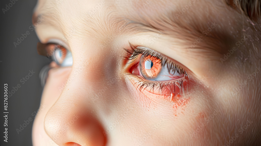red eye of a patient with human conjunctivitis, ill allergic eyes in ...