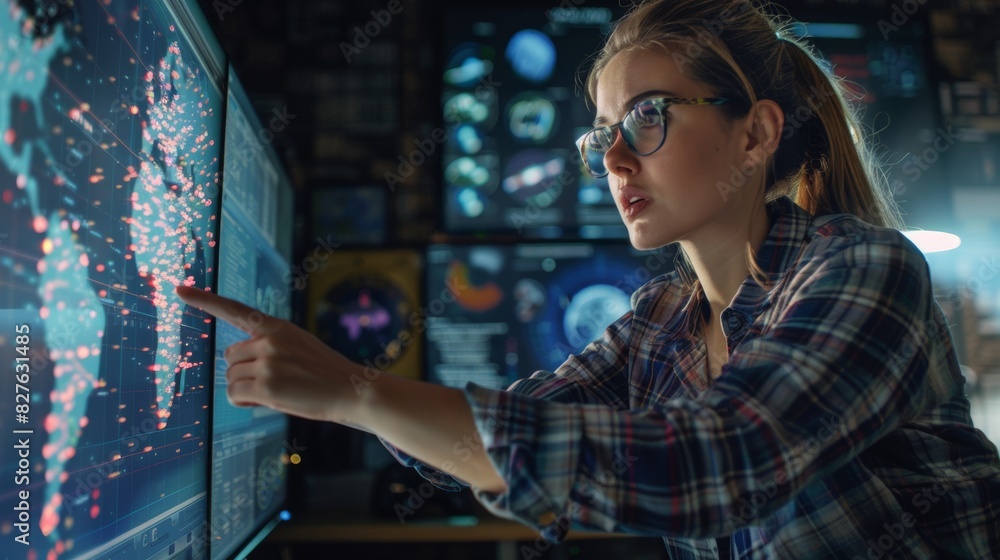 Female computer screen hacker with software, data, or cybersecurity ...