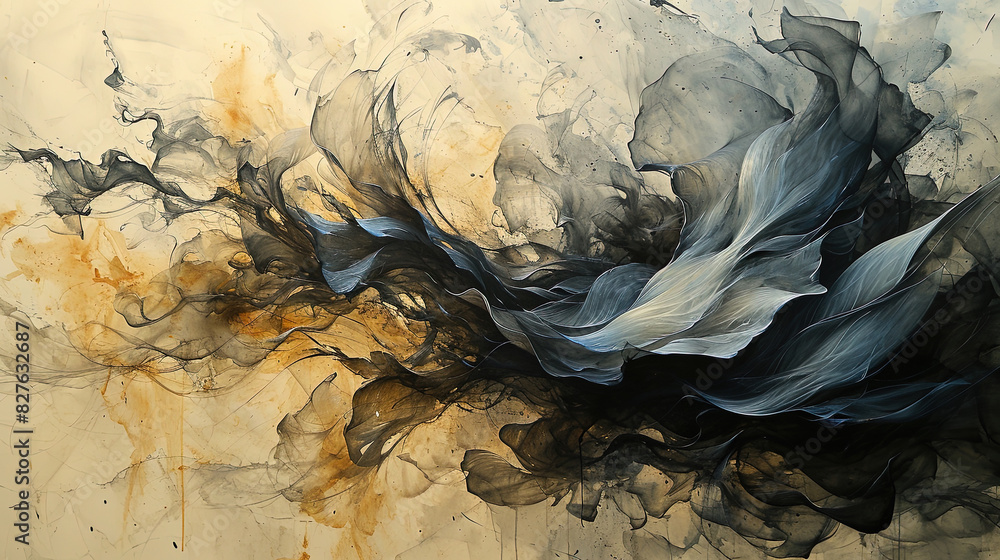Artistry of Brush Stroke Flutter Grey and Light Yellow Colors Liquid ...