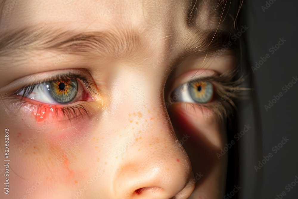 red eye of a patient with human conjunctivitis, ill allergic eyes in ...