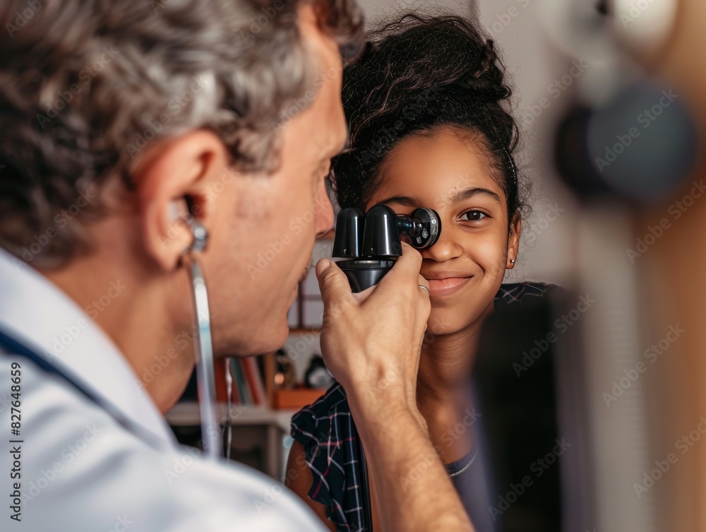 Doctor looking in patientâ€™s ear with an otoscope (an instrument used ...