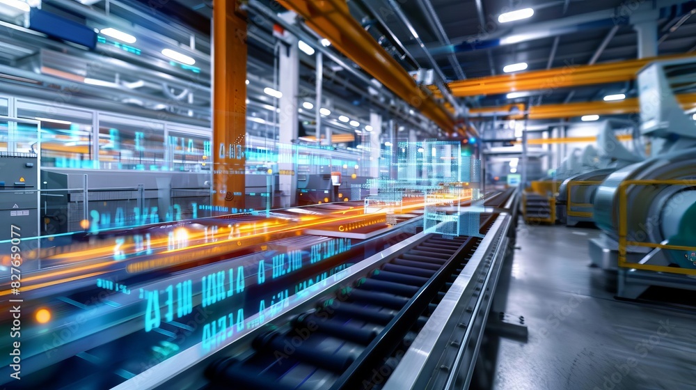 Smart factory with automated conveyor system and digital data overlay ...