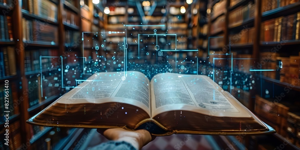 Embracing Technology in a Digital Library: A Hand Holding an Open Book ...