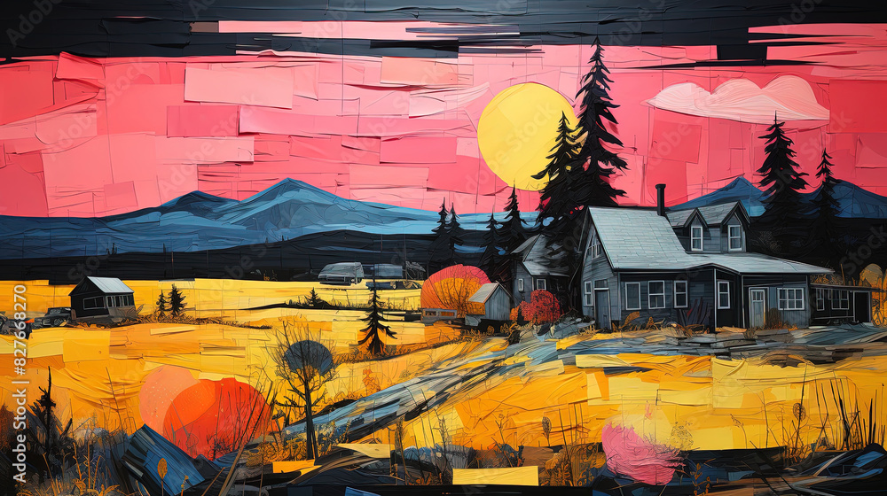 Beautiful Fields Of Plains Ink Drawing Landscape Background Stock ...