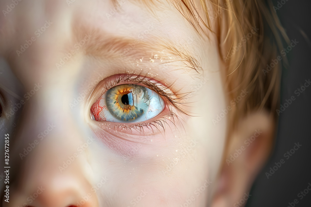 red eye of a patient with human conjunctivitis, ill allergic eyes in ...