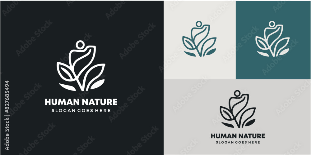human nature logo concept, people and leaf combination logo premium ...
