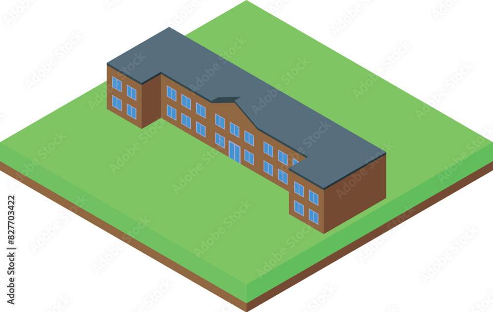 Colorful isometric illustration of a modern school building on a green ...