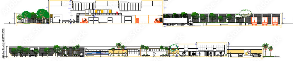 Vector illustration sketch of architectural design drawing of factory ...