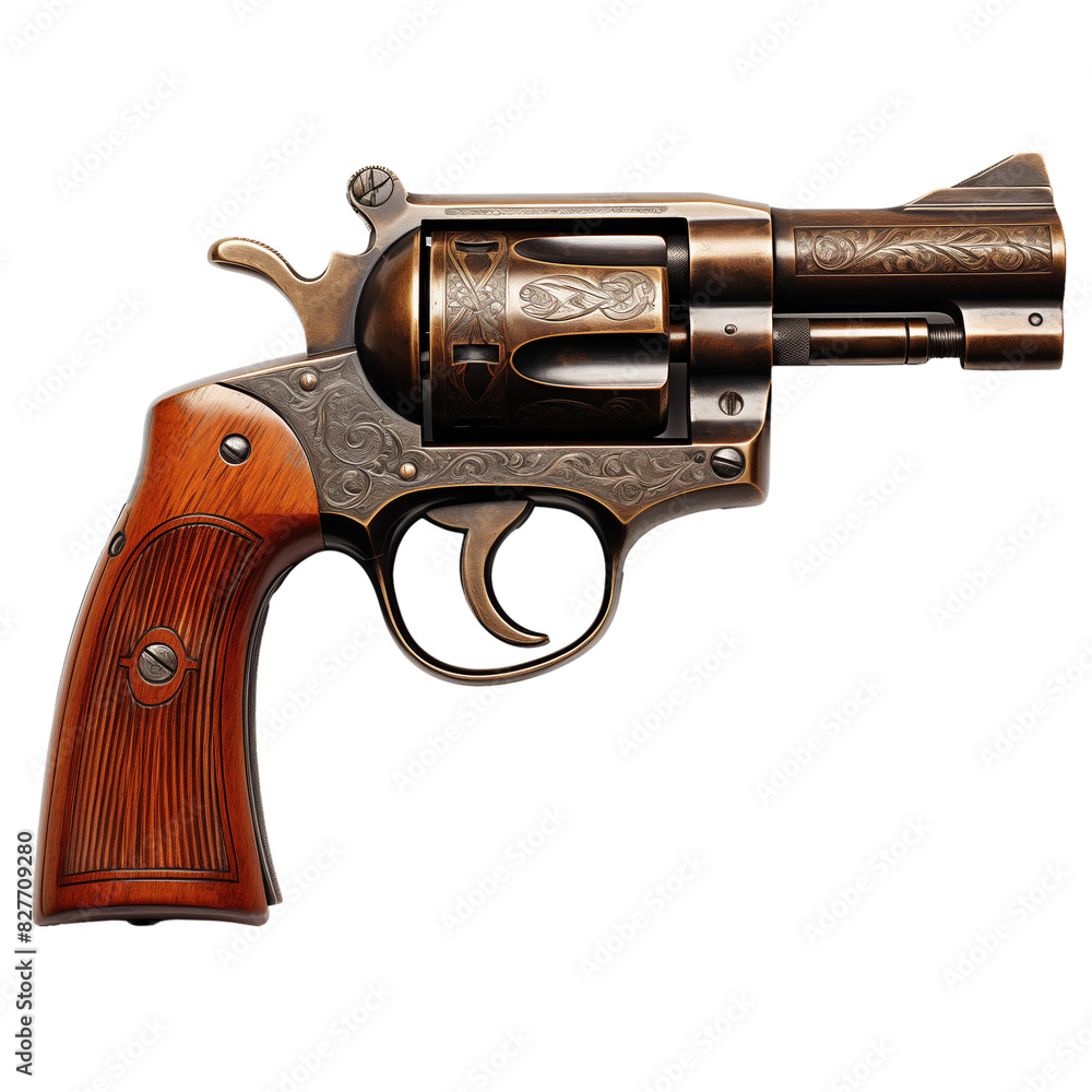 Engraved Magnum Pistol With Wooden Grip on Transparent Background Stock ...