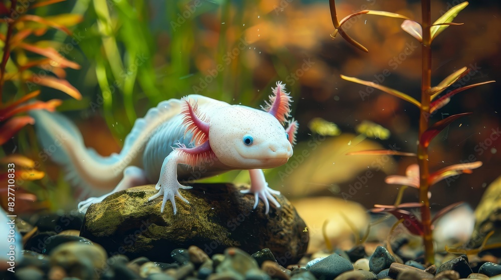 exotic axolotl gracefully swimming in aquarium tank showcasing unique ...