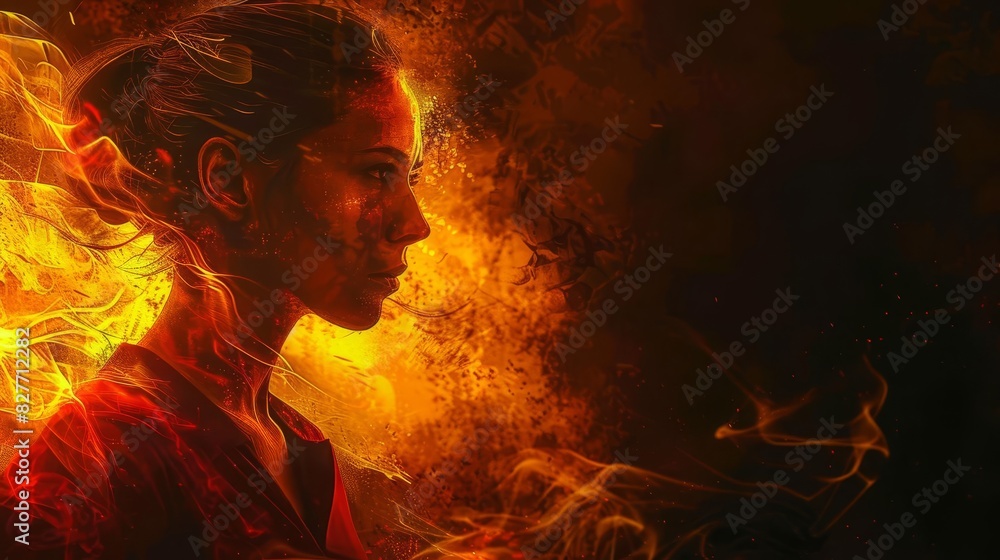 fiery woman walking through flames tenacious and resilient female ...