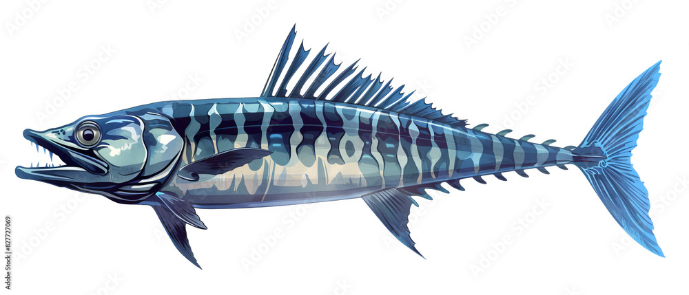 Detailed illustration of a wahoo fish. This marine species is known for ...