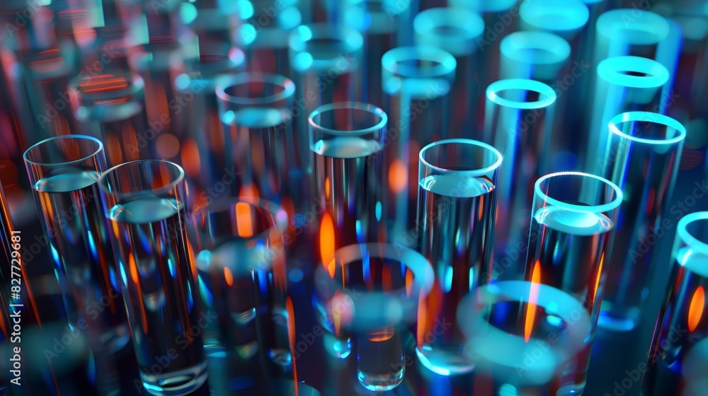 Illuminated Glass Test Tubes in Laboratory with Dynamic Lighting and ...